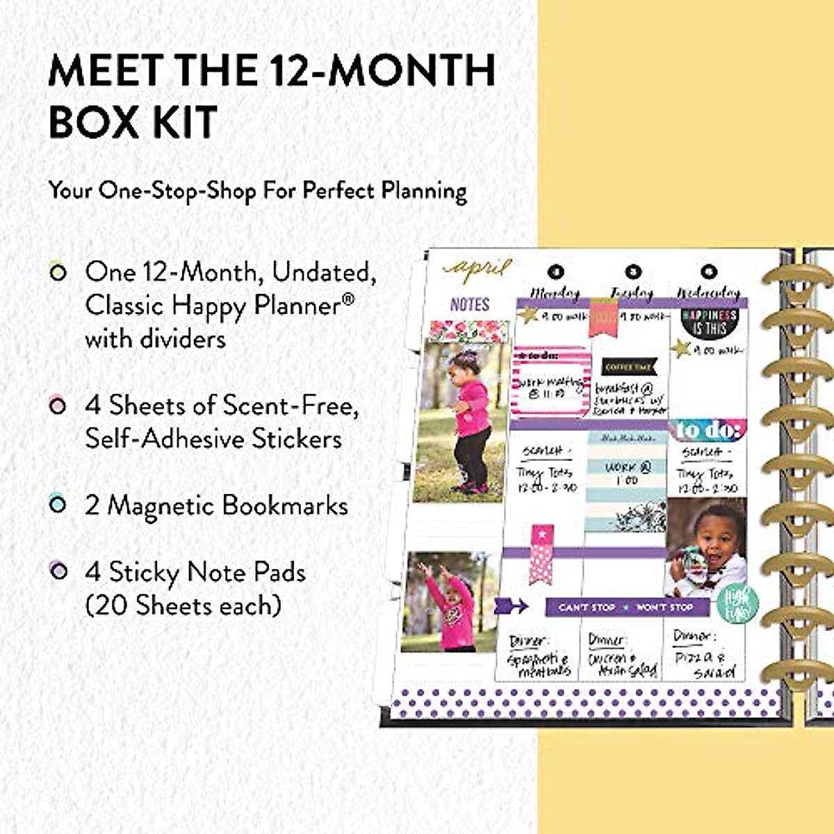 me & my BIG ideas The Happy Planner Box Kit - Best Year Ever Theme - 12 Month Undated - Vertical Layout - 4 Sheets of Stickers, 2 Magnetic Bookmarks, 4 Sticky Note Pads - Classic Size