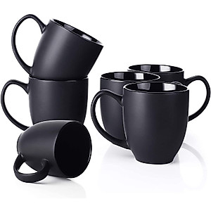 DOWAN Coffee Mugs, Black Coffee Mugs Set of 6, 16 oz Ceramic Coffee Cups with Large Handles for Men Women, Porcelain Big Mug for Tea Latte, Housewarming Wedding Gifts