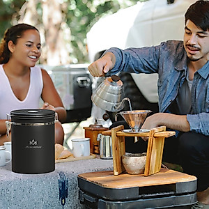 Miscedence 35OZ Coffee Canister for ground coffee with Date Tracker,One Way Co2 Valve 304 Stainless Steel Kitchen Food Airtight storage container for Coffee Beans or Grounds, Sugar (35oz Black-New)