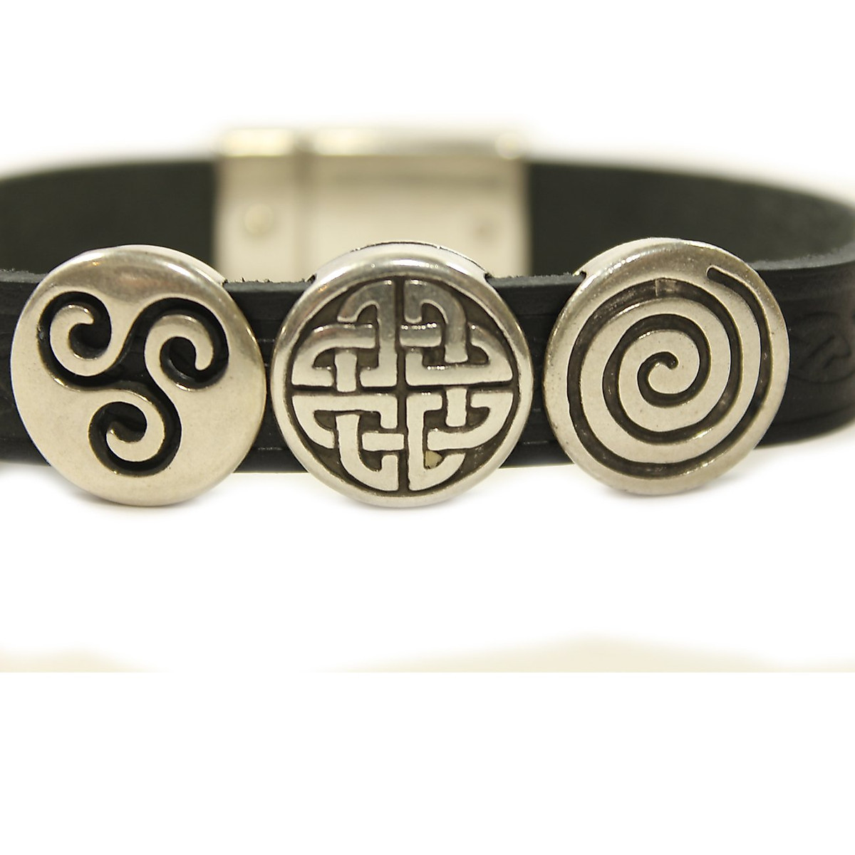 Biddy Murphy Celtic Leather Bracelet Irish Charms Black 7 1/2 Inches Made in Ireland