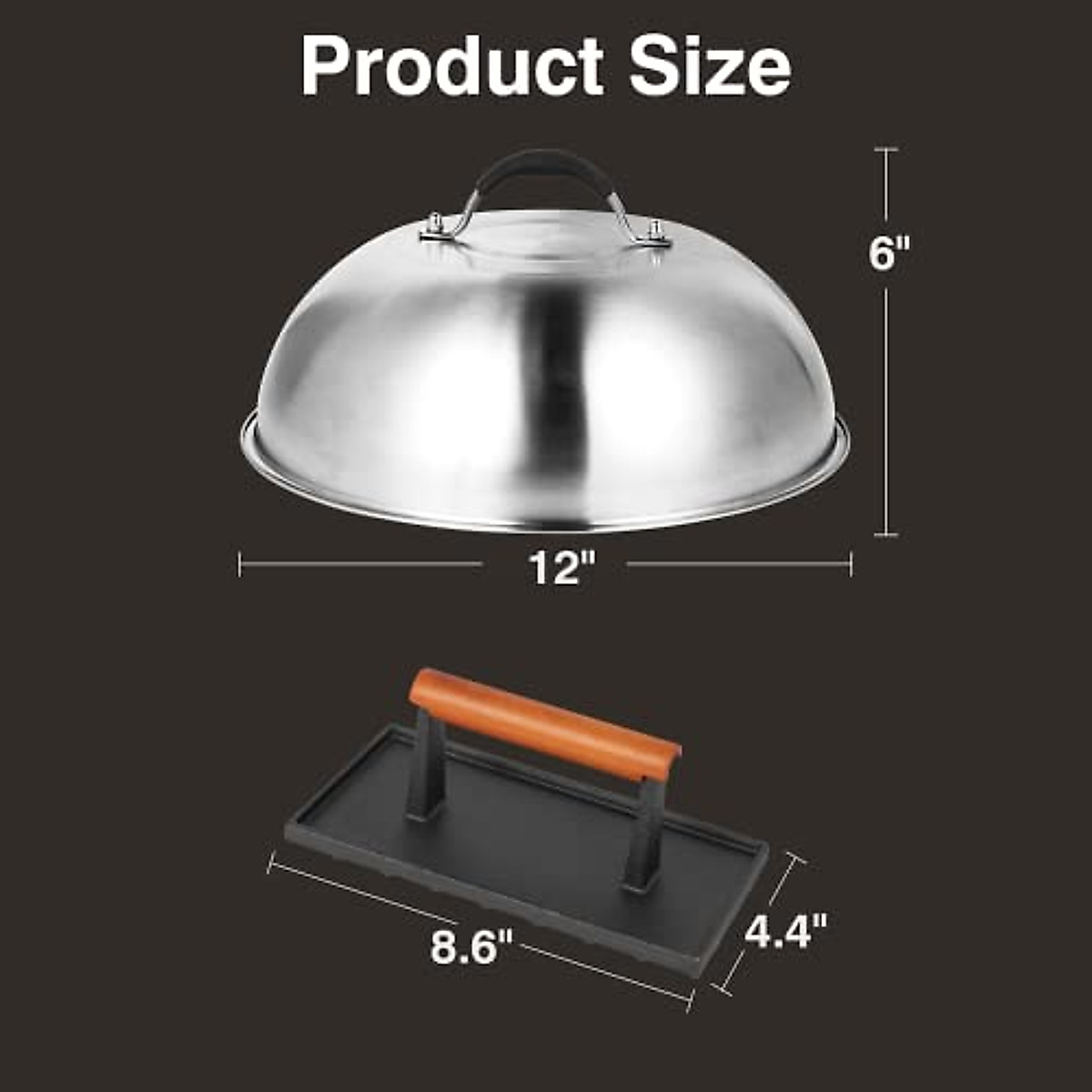SHINESTAR Cast Iron Griddle Press with 12-Inch Melting Dome for Blackstone, Perfect for Bacon, Burger, Panini