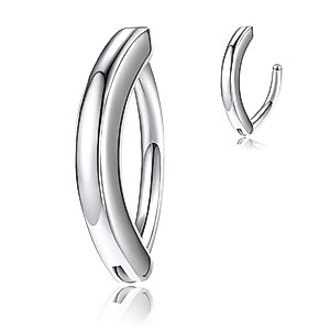 PunkTracker 14G S925 Sterling Silver Belly Button Ring Clip On Navel Belly Rings Minimalism Bar Stripe Belly Piercing