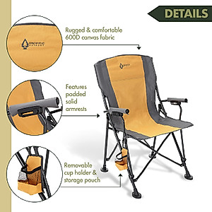 ARROWHEAD OUTDOOR Heavy-Duty Solid Hard-Arm High-Back Folding Camping Quad Chair, Heavy-Duty Carrying Bag, Cup Holder Included w/Side Pouch, Supports up to 400lbs, USA-Based Support (Tan & Gray)
