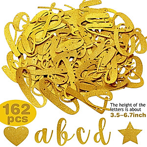 TaoBary 167 Pcs DIY Banner Kit Glitter Customizable Birthday Banner Glitter Make Your Own Banner Kit 162 Letters Symbols and Numbers 2 String Lights 3 Rope for Birthday Wedding(Gold)