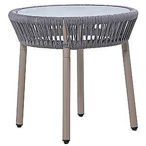 KELRIA Woven Rope Conversation Set, Rattan Couch Sofa Including 2 Single Chairs and Coffee Table, Suitable for Indoor, Outdoor, Balcony, Courtyard, Poolside, Lawn, Backyard, Gray, Gary