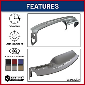 DashSkin Molded Dash Cover Compatible with 95-96 GM SUVs and Pickups in Medium Grey (13* Trim Code) - Easy Cracked Dashboard Fix - Made in America