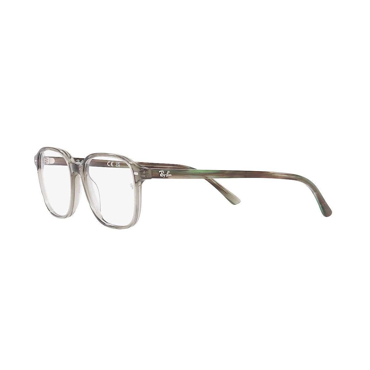 Ray-Ban RX5393 Leonard Square Prescription Eyewear Frames, Transparent Green/Demo Lens, 49 mm