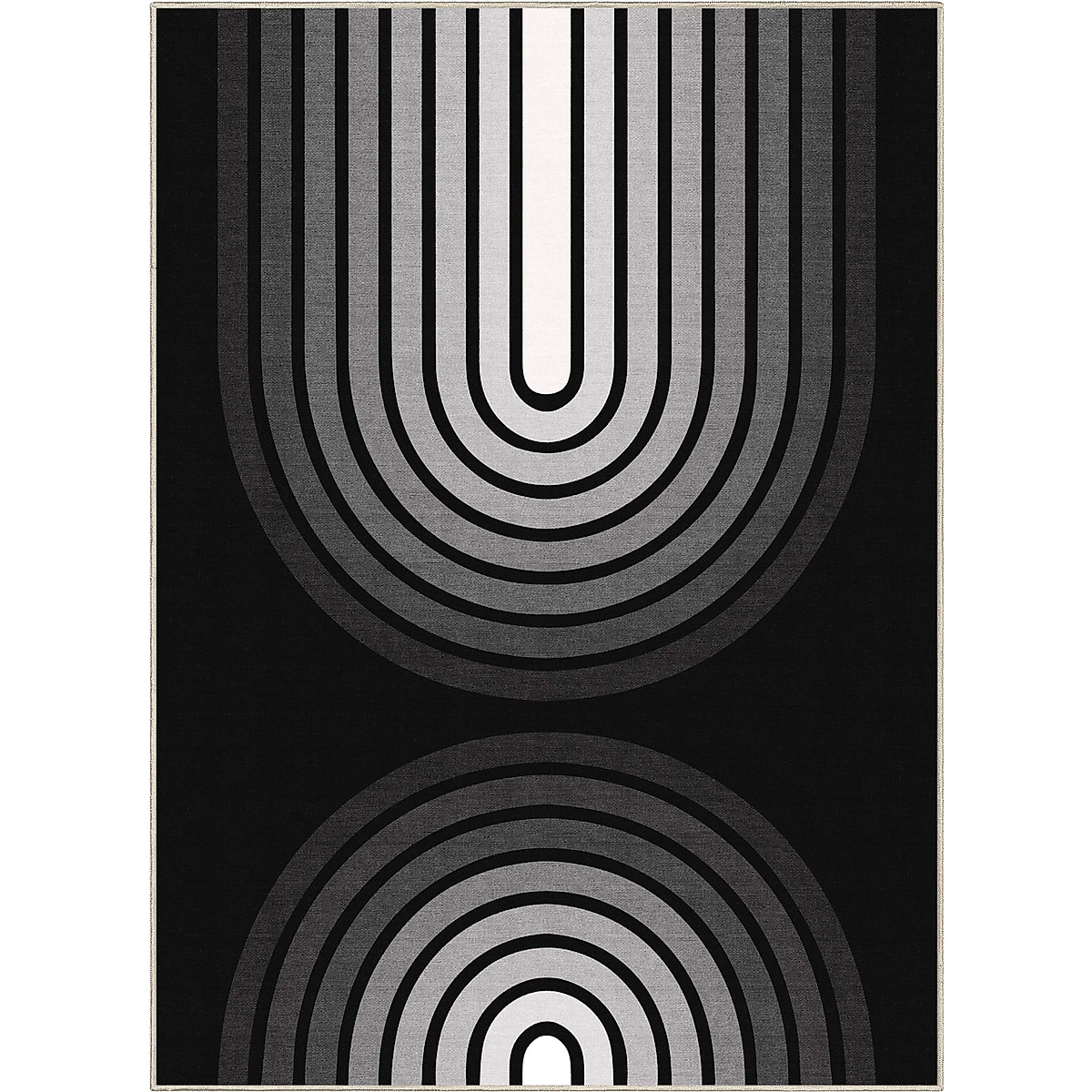 Well Woven Geometric Modern Flat-Weave 5'3" x 7'3" Area Rug - Black + White Dark Curves - for Living Room, Dining Room and Bedroom