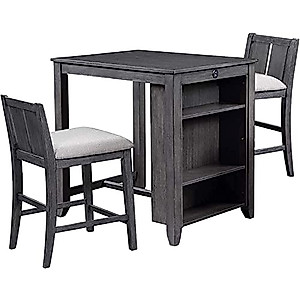 New Classic Furniture Heston Storage Counter Table Set with Two Chairs, 36-Inch, Gray