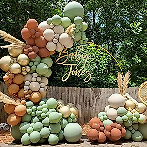 Brown And Green Balloon Garland Kit Olive Green Coffee White Sand Brown Gold Metallic 157PCS Latex Balloons For Baby Shower Jungle Safari Wild One Woodland Theme Party Decorations