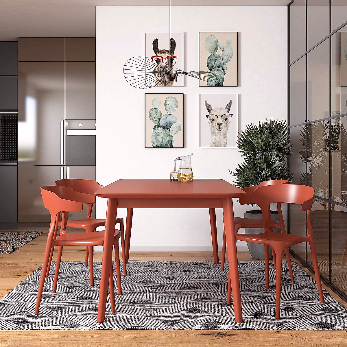 Novogratz 87818RED4E Poolside Collection, Felix Stacking, 4-Pack, Persimmon Dining Chairs, Red