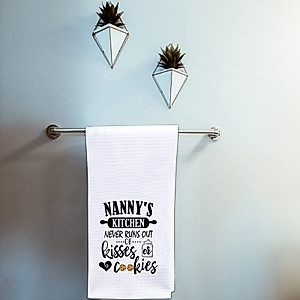 POFULL Nanny's Kitchen Tea Towel Nanny Gift Nanny's Kitchen Never Runs Out of Kisses and Cookies Dish Towel (Nanny Towel)