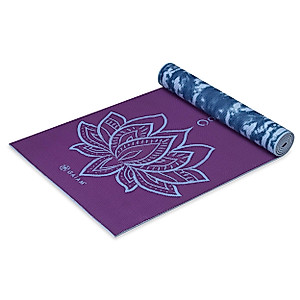 Gaiam Yoga Mat Premium Print Reversible Extra Thick Non Slip Exercise & Fitness Mat for All Types of Yoga, Pilates & Floor Workouts, Purple Lotus, 68"L x 24"W x 6mm Thick