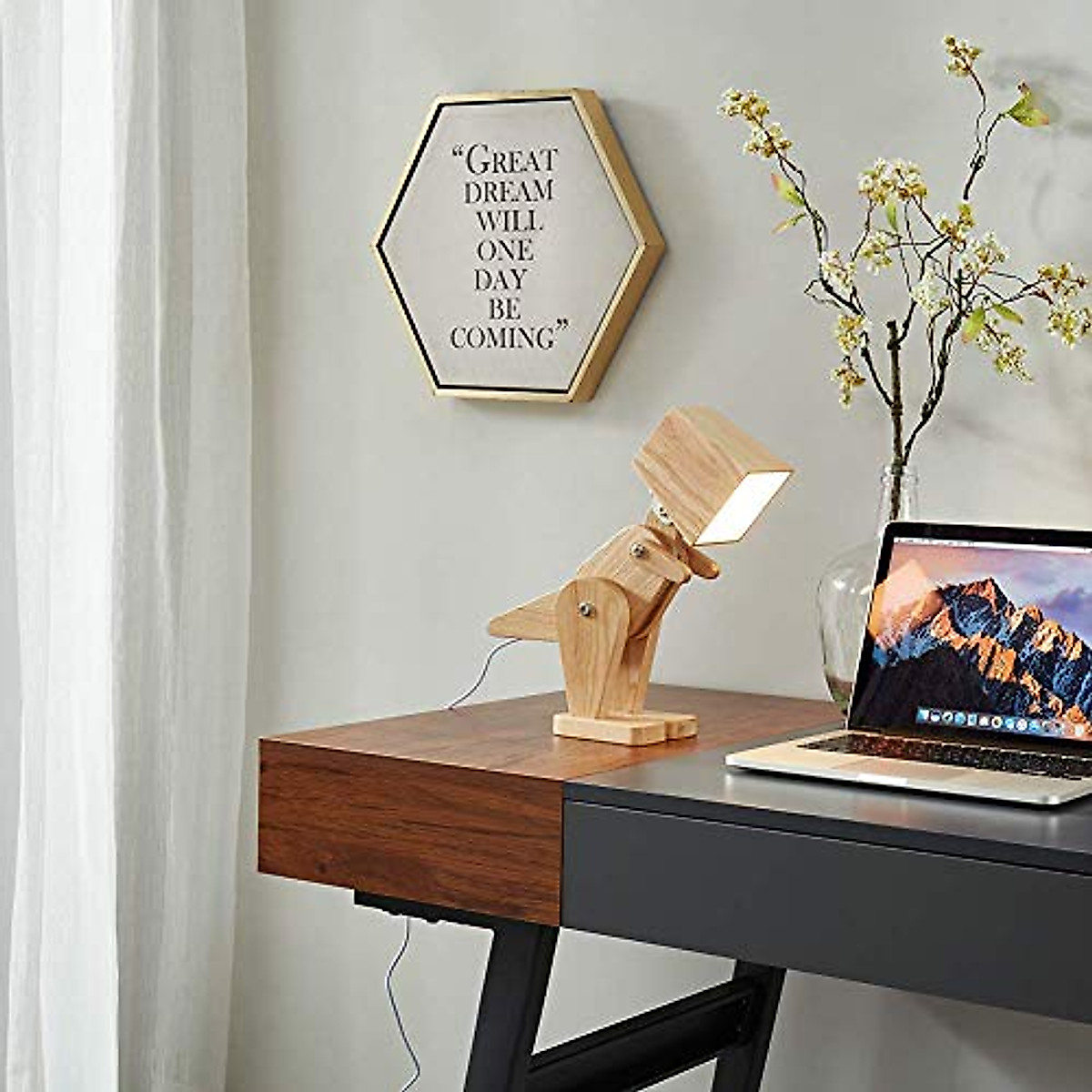 HROOME Kids Table Lamp - Wooden Dog and Dinosaur Desk Lamp