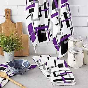 Kitchen Towels Black Purple Geometry Abstract Art Kitchen Dish Cloths Ultra Soft Absorbent Quick Drying Dish Towels Kitchen Hand Towels Tea Towels with Hanging Loop,1 Pack