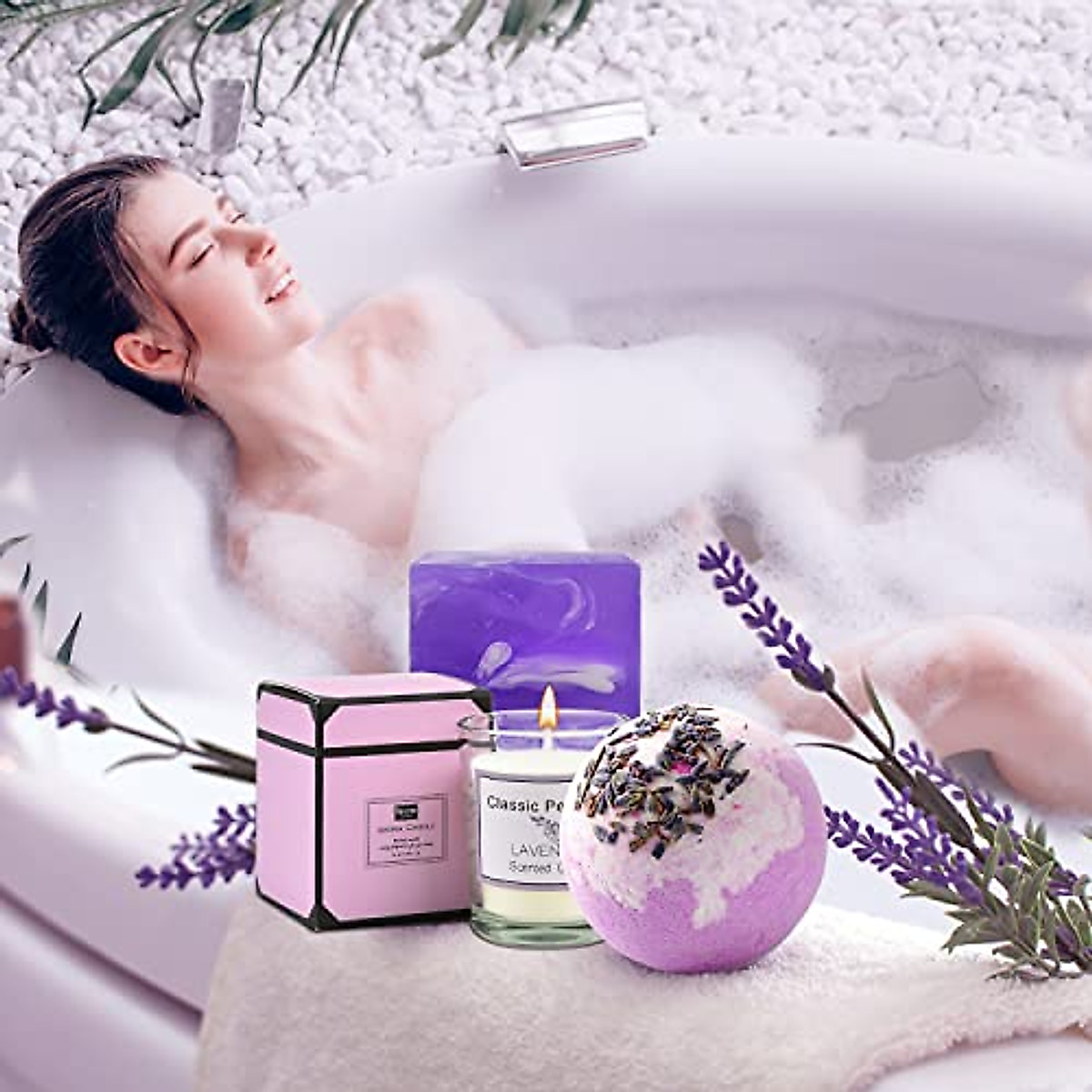 Birthday Gifts for Women, Gift Baskets for Women, Mom Birthday Gifts Anniversary Gift for Her Gifts for Girlfriend Older Daughter Friend Wife Teacher Gifts, Lavender Bath Spa Purple Gift Set for Women