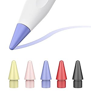 TiMOVO 5 Pack Tips for Apple Pencil 1st/2nd Generation, No Wear Out Precise Control Apple Pencil Replacement Tips Nibs iPencil Tips for iPad Pro/Air/Mini Pencil, (Black/Red/Pink/Yellow/Purple)