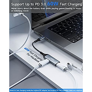 LERTOSEN USB C Splitter, Dual USB C Headphone and Charger Adapter,2-in-1 USB C PD 3.0 Charging Port to Aux Audio and 60W Fast Charging Dongle Cable Cord for Galaxy S22/S21/S20/Note 20,Pixel 4/3/2/XL