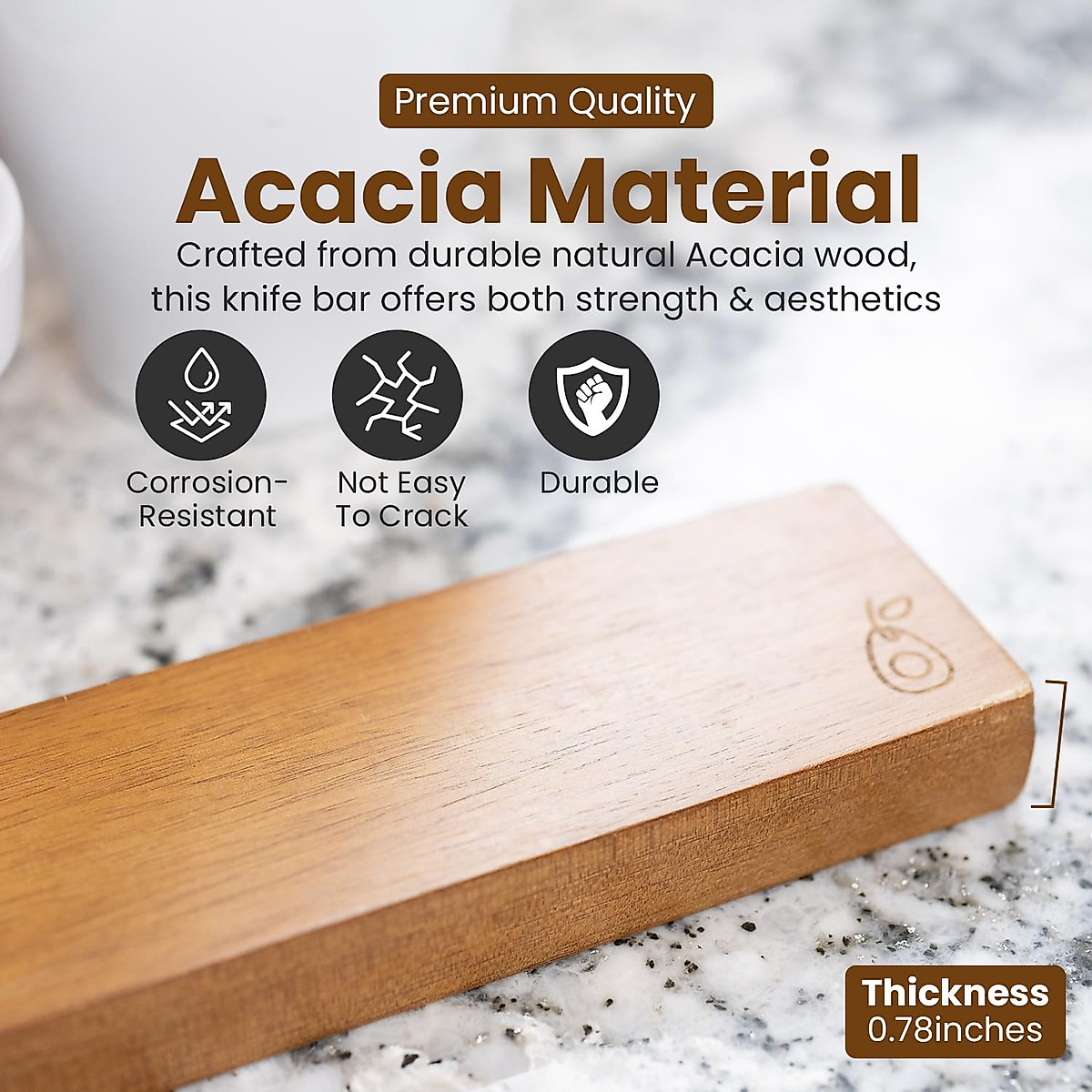 Acacia Wood Stronger Magnetic Knife Holder for Wall (16” x 2” x .78”) - Magnetic Knife Block- Adhesive Knife Magnetic Strip - Easy-to-Install Kitchen Utensil and Holder for Modern Kitchen Knife Holder