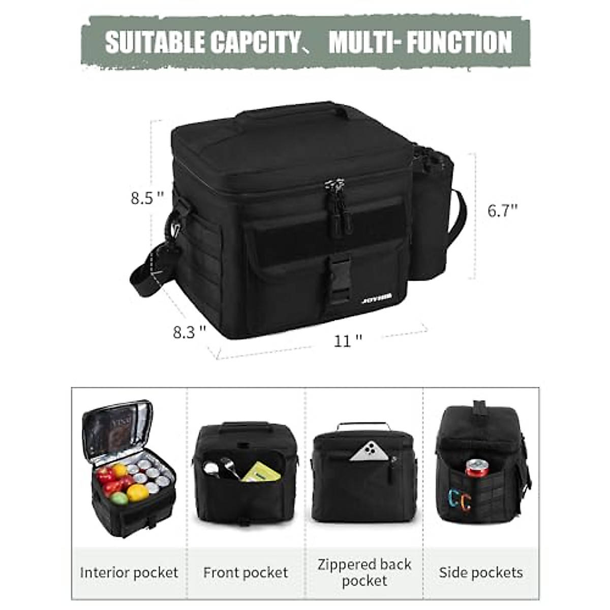 JOYHILL Tactical Lunch Box for Men, Insulated Lunch Bag with Detachable Bottle Pouch Holder, Large Durable Thermal Cooler Bag, Modern Leakproof Bag for Adult Work, Camping, Land CAMO,13L