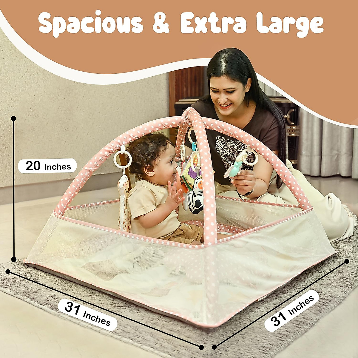 Kidikools Foldable Baby Play Mat, Baby Travel Essential, Portable Tummy Time Mat Baby Activity Center for 0-12 Months, Baby Play Gym, Outdoor Baby Mat for Floor with Sunproof Canopy Net 6-in-1