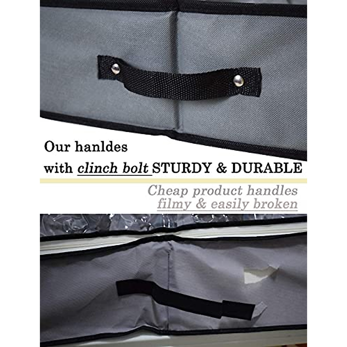 VAKMRVE Under Bed Shoe Storage Organizer,2 Pack Fit 24 Pairs, Underbed Shoe Storage Containers Box Bags with Clear Cover,Reinforced Handles,Sturdy zippers,Breathable Fabric Gray