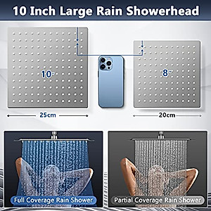 Shower Head High Pressure, 10" Rain Shower Head with Handheld Combo, with Upgraded 12" Adjustable Curved Shower Extension Arm, 4 Settings Handheld Shower Built-in Power Wash, Height/Angle Adjustable