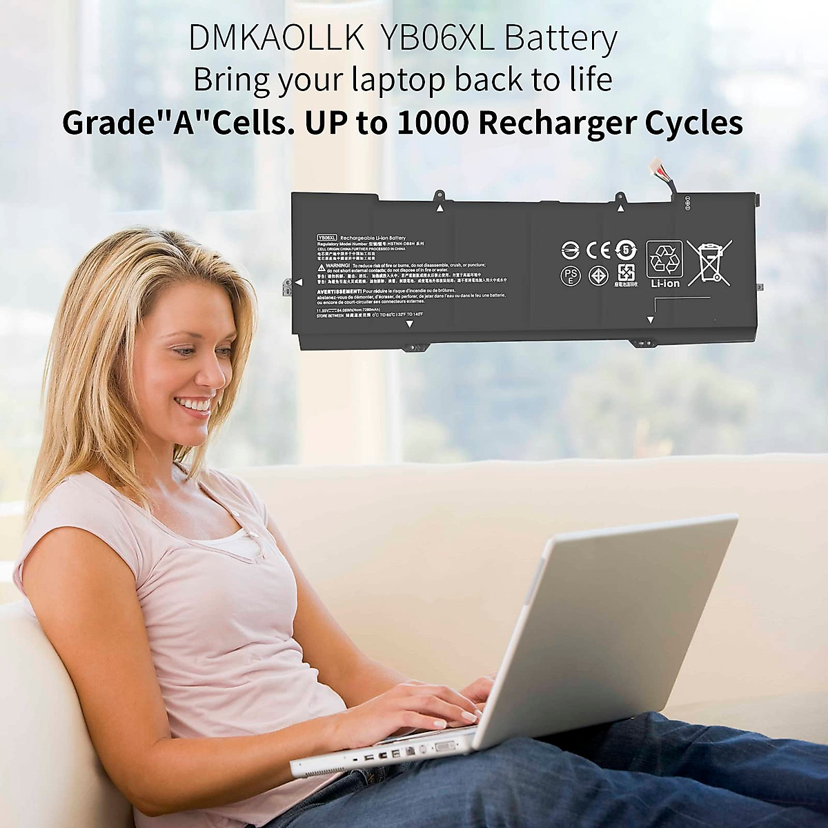 DMKAOLLK YB06XL Battery for HP Spectre x360 Convertible 15-ch0xx 15t-ch000 Series 15-CH011DX 15-CH011NR 928427-272 928372-856 928372-855 HSTNN-DB8H YB06084XL 11.55V 84.08Wh