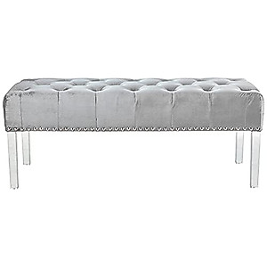 Roundhill Furniture Valley Button Tufted Velvet Upholstered Bench with Acrylic Leg, Grey