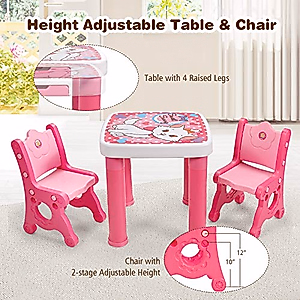 Costzon Kids Table and Chair Set, 3-Piece Toddler Activity Table and Chairs with Storage Drawer, Height Adjustable Chair, Children Desk Furniture Set for Drawing Reading Snack Time Art Craft (Pink)