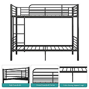 Bunk Beds Frame Twin Over Twin, Heavy Duty Twin Size Metal Bunk Bed Frame with Guardrail & Ladders , Space-Saving, Noise Free, No Box Spring Needed (Black) 2685