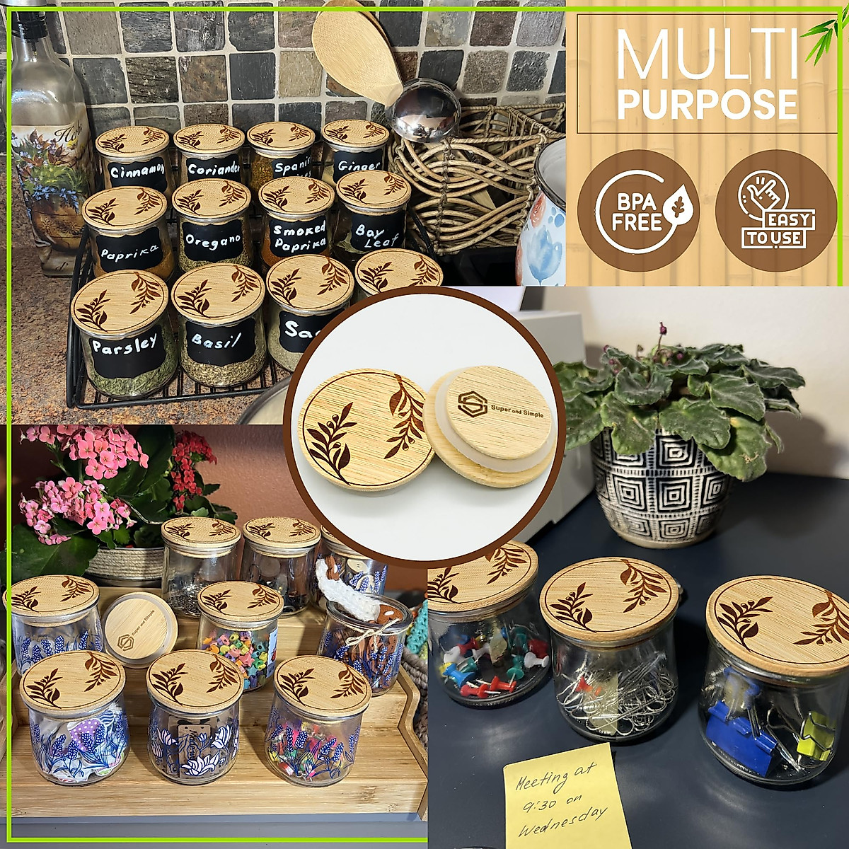 4 Oui Yogurt Jar Lids With Beautiful Olive Branches Pattern. Made of Bamboo Wood with Food Grade Silicone Sealing Ring. Durable, Food-Safe, Airtight Fit. Oui Yogurt Jar Lids for Regular or Petite Jars