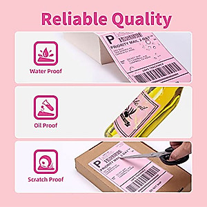 Phomemo Pink Label Printer, Thermal Label Printer for Shipping Packages, Shipping Label Printer with 4X6'' Direct Thermal Shipping Labels，500 Fan-Fold Labels