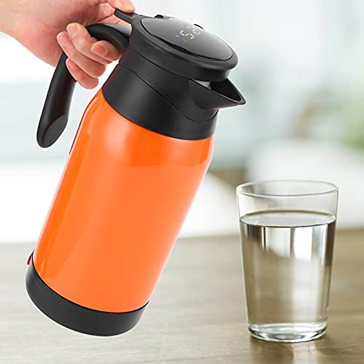 Electric Kettle, 800ML 10x24.5cm Orange Car Electric Kettle with Temperature Display Car Boiling Cup DC 12V Stainless Steel Kettle