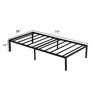 Bonnlo 14 Inch Metal Platform Twin Bed Frame, No Box Spring Needed,Mattress Foundation,Heavy Duty Steel Slat Support,No Box Spring Needed,Black