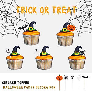 CCINEE 80pcs Plastic Halloween Picks, Halloween Cupcake Topper Picks Food Picks Ghost Pumpkin Spiders Bats Skull Cupcake Toppers for Kids Birthday Party Themed Party