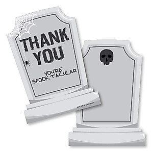 Big Dot of Happiness Graveyard Tombstones - Shaped Thank You Cards - Halloween Party Thank You Note Cards with Envelopes - Set of 12