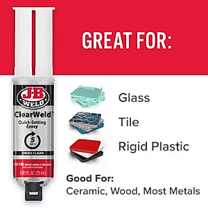 J-B Weld ClearWeld 5 Minute Epoxy, Clear, Syringe, 2 Pack, 50112-2