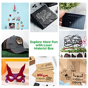 Laser Material Explore Kit, 111-Piece Laser Material Box, 8 Kinds of Laser Materials for Laser Engravers & Laser Cutters, Contains Plywood, Acrylic, Leather for Laser Crafting, Personalize Gifts