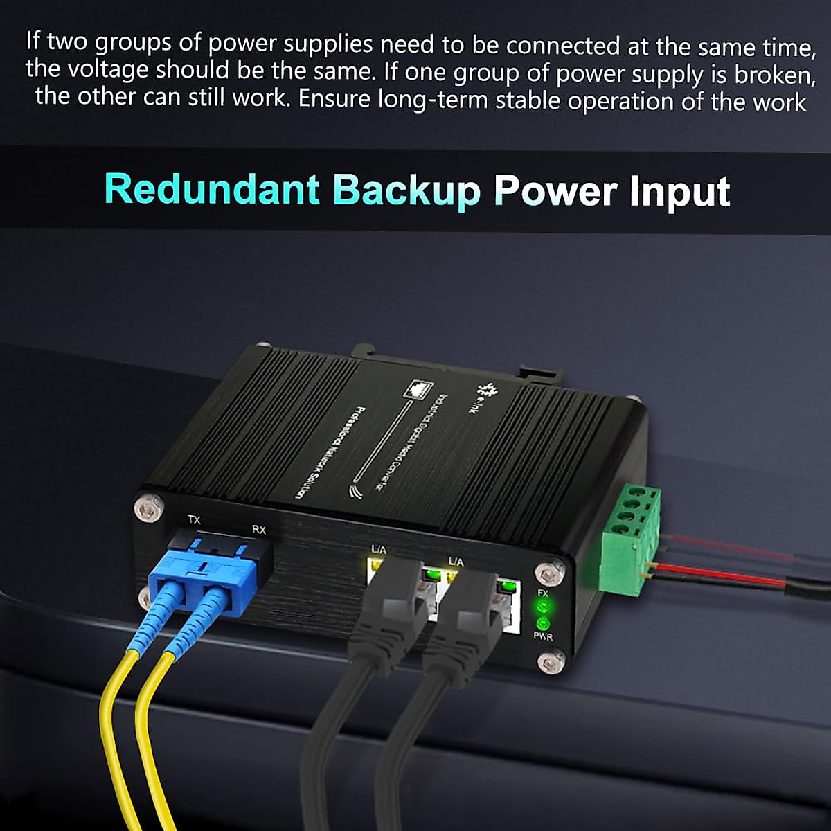 Mini Industrial 2 Ports Gigabit Media Converter Din Rail Mount Hardened Fiber Media Converter Ethernet Media Converter Single Mode 20km with SC Optic + 2 Rj45 Port 12~48V DC Input