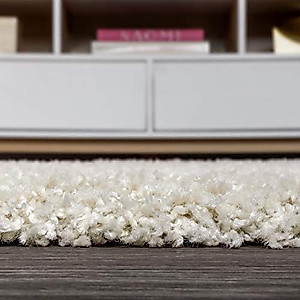 JONATHAN Y MCR106D-5 Mercer Shag Plush Indoor Area -Rug Contemporary Modern Bohemian Glam Solid Easy -Cleaning High Traffic Bedroom Kitchen Living Room, 5 X 8, Cream