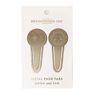DesignWorks Ink Set of 2 Brass Page Tabs - Celestial Moon and Sun