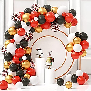 Black White Red Gold Balloon Garland Kit, is Perfect black red white gold themed bridal shower birthday wedding party graduation party decorations.Casino Card Night Poker Las Vegas Party Decorations.