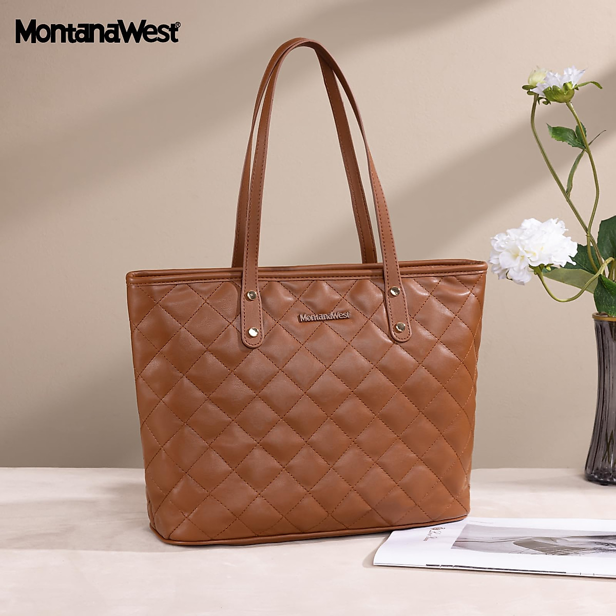 Montana West Quilted Handbag for Women Tote Purse Shoulder Bag Large Fashion Hobo Purse MWC-084BBR