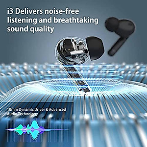 INSMY Wireless Earbuds Hybrid Active Noise Cancelling Waterproof Earphones with 6 Mics for Clear Calls Authentic Audio Big Bass, 36 Hours Playtime Bluetooth in-Ear Headphones ANC/Ambient Mode (Black)