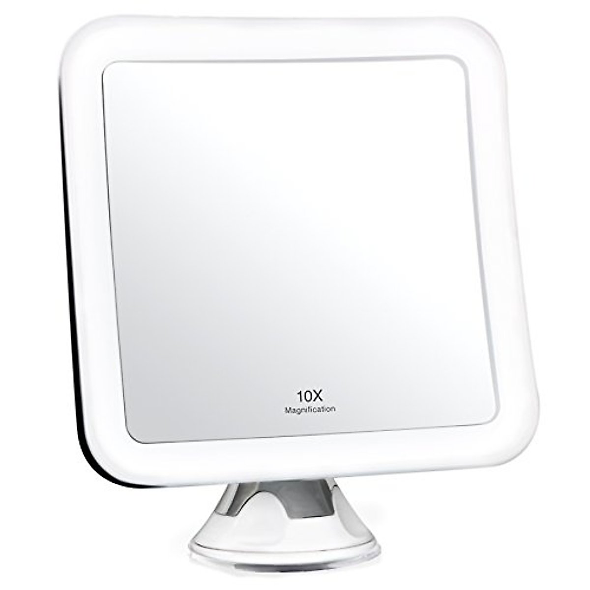 Fancii 10X Magnifying Lighted Makeup Mirror - Daylight LED Vanity Mirror - Compact, Cordless, Locking Suction, 6.5" Wide, 360 Rotation, Portable Illuminated Bathroom Mirror (Square)