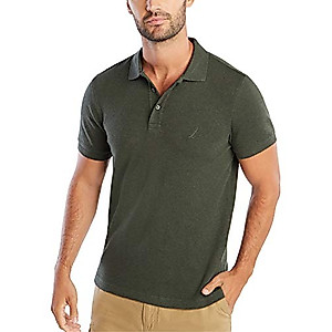 Nautica Men's Slim Fit Short Sleeve Solid Soft Cotton Polo Shirt, Moss Heather, Medium