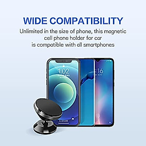 2 Pack Magnetic Phone Car Mount, Strong Magnet Cell Phone Holder with 4 Metal Plate, Dashboard 360° Rotation & Degrees View, Adjustable Magnet Cell Phone Mount Compatible with iPhone, Samsung and More