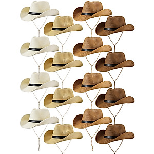Mepase 12 Pcs Adult Straw Cowboy Hats Western Cowgirls Hat Bulk Wide Brim Beach Sun Hat Floppy UV Protection Hat for Women Men