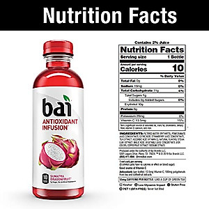 Bai Flavored Water, Rainforest Variety Pack, Antioxidant Infused Drinks, 18 Fluid Ounce Bottles, 12 Count, 3 Each of Brasilia Blueberry, Costa Rica Clementine, Malawi Mango, Sumatra Dragonfruit